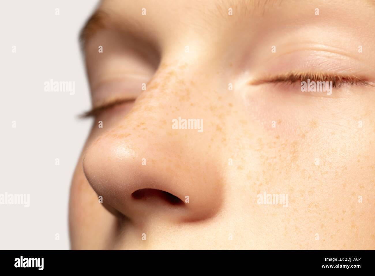 Eyelids, eyes closed. Close up portrait of beautiful caucasian female ...