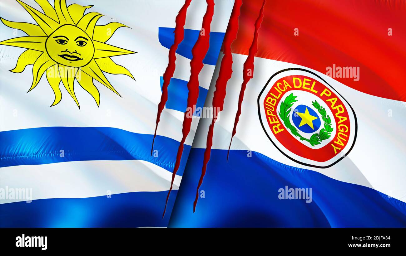 Uruguay and Paraguay flags with scar concept. Waving flag,3D rendering ...