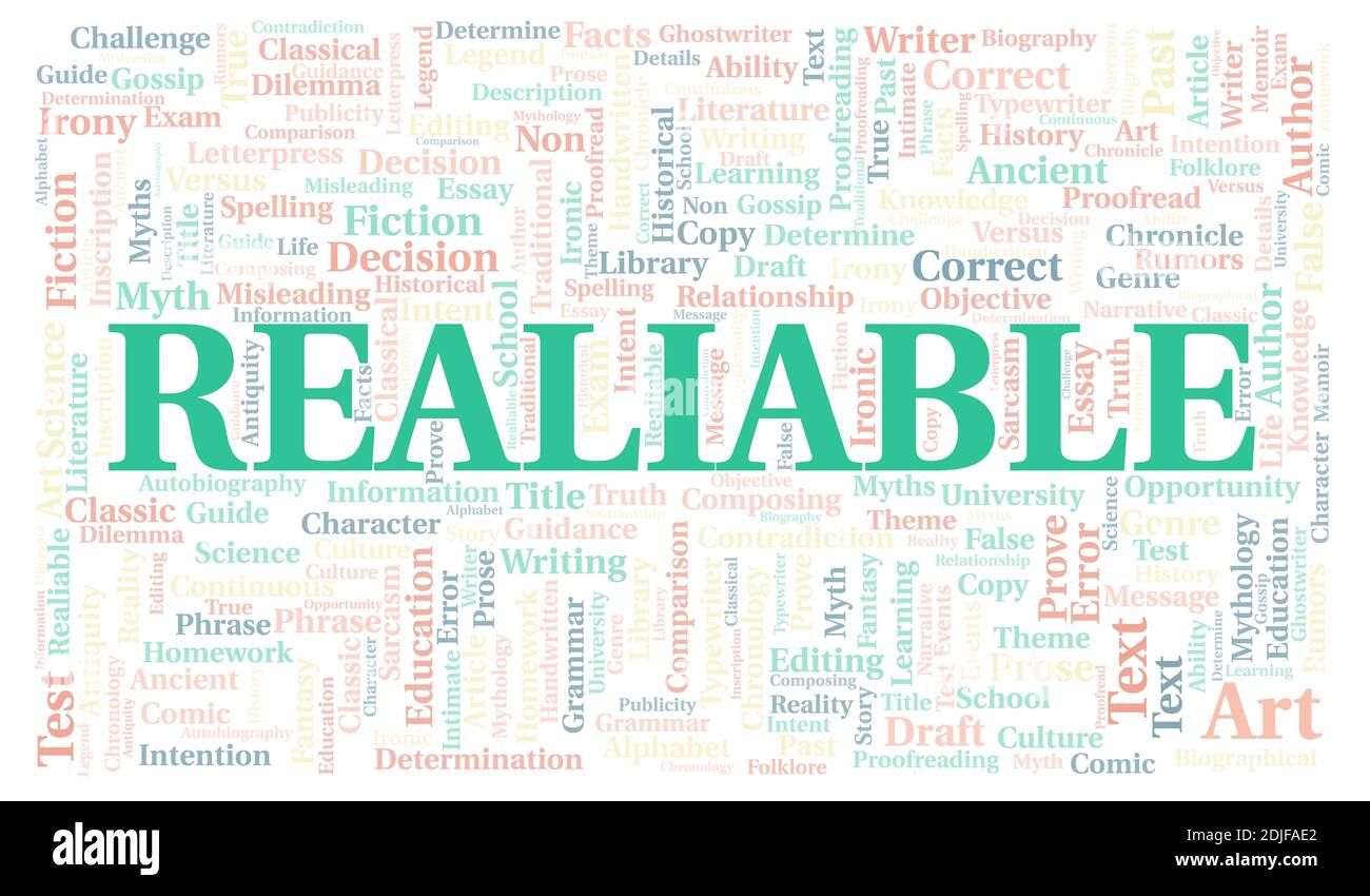 Realiable typography word cloud create with text only Stock Photo - Alamy