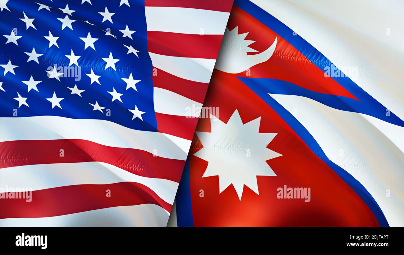 USA and Nepal flags. 3D Waving flag design. USA Nepal flag, picture ...