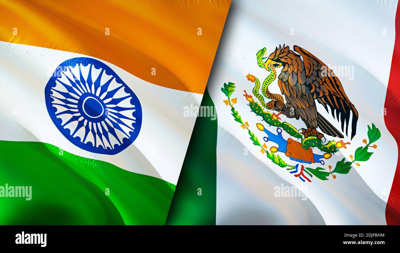India and Mexico flags. 3D Waving flag design. India Mexico flag ...