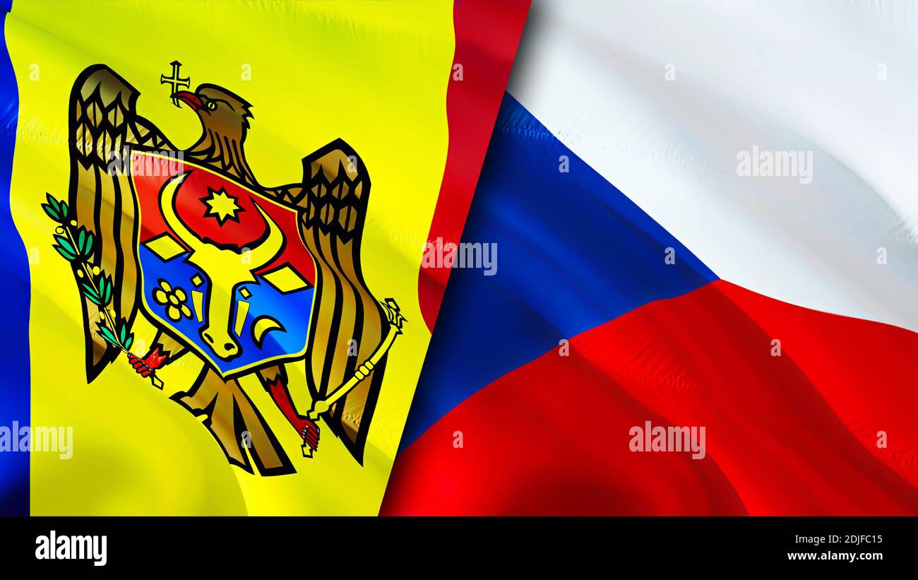 Moldova and Czech flags. 3D Waving flag design. Moldova Czech flag ...