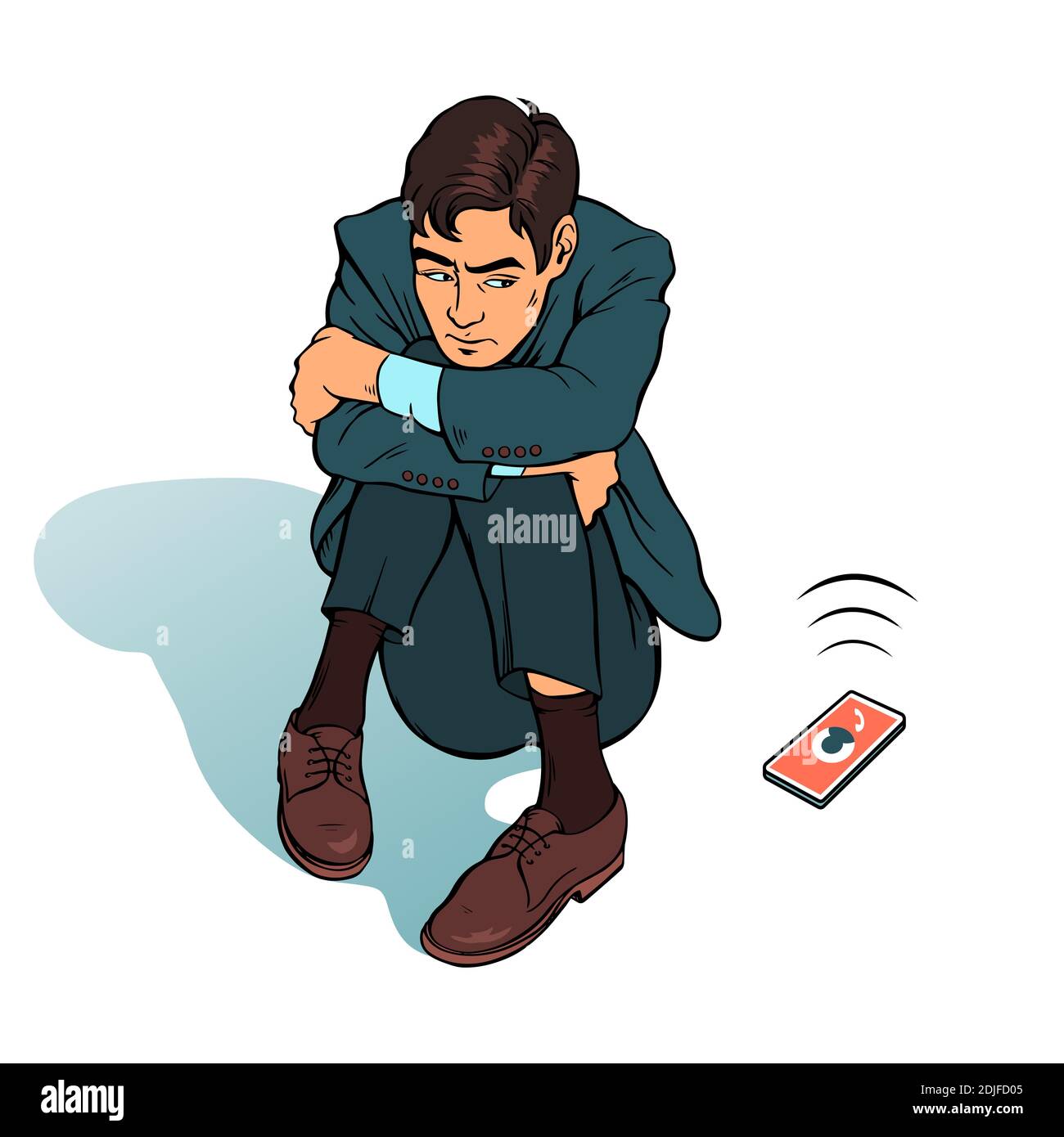 The young businessman does not want to answer the call. Sits tired on ...