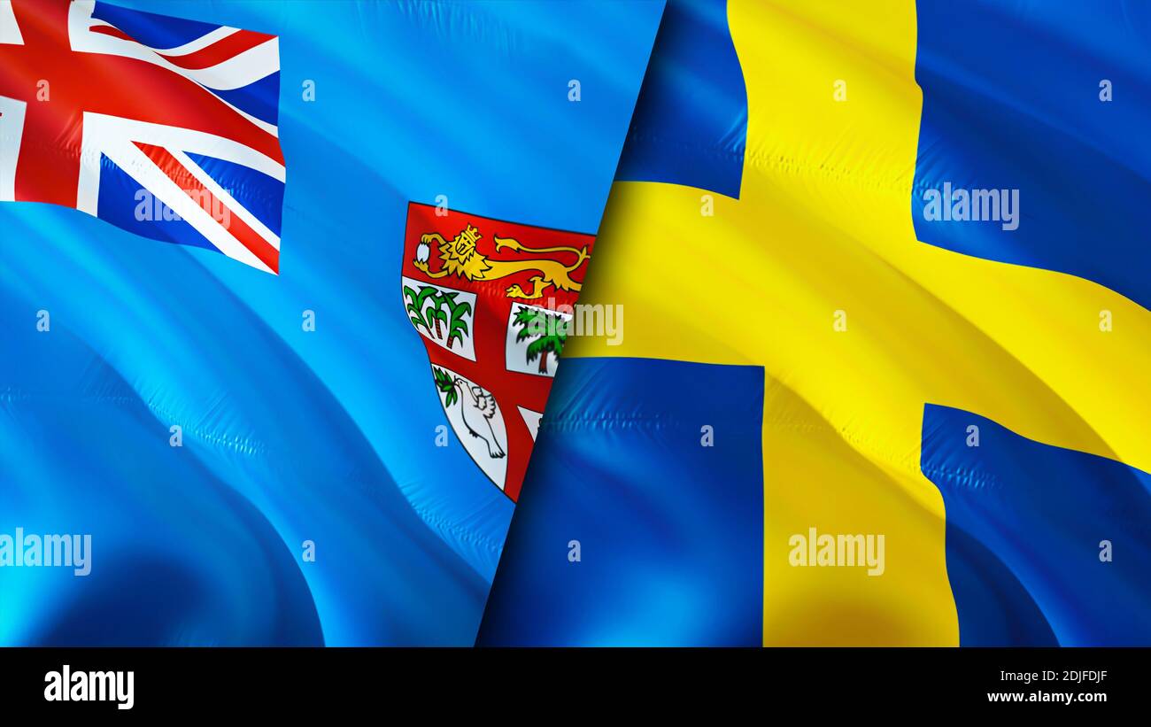 Fiji and Sweden flags. 3D Waving flag design. Fiji Sweden flag, picture ...