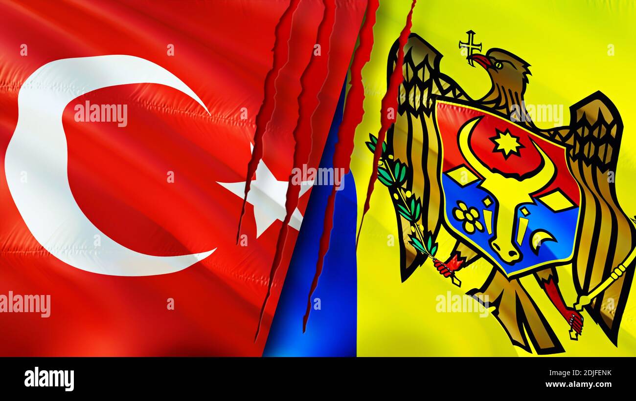 Turkey and Moldova flags with scar concept. Waving flag,3D rendering ...
