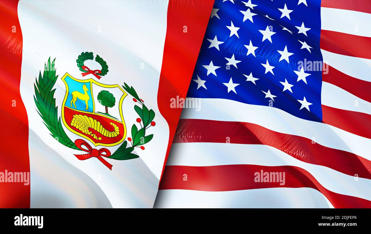 Peru and United States flags. 3D Waving flag design. Peru United States ...