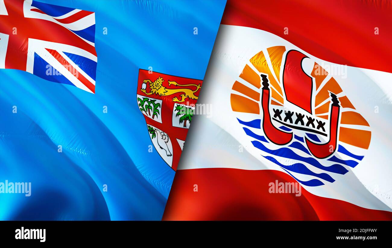 Fiji and French Polynesia flags. 3D Waving flag design. Fiji French ...