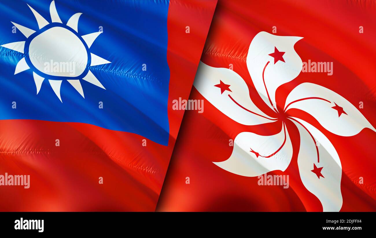 Taiwan and Hong Kong flags. 3D Waving flag design. Taiwan Hong Kong ...