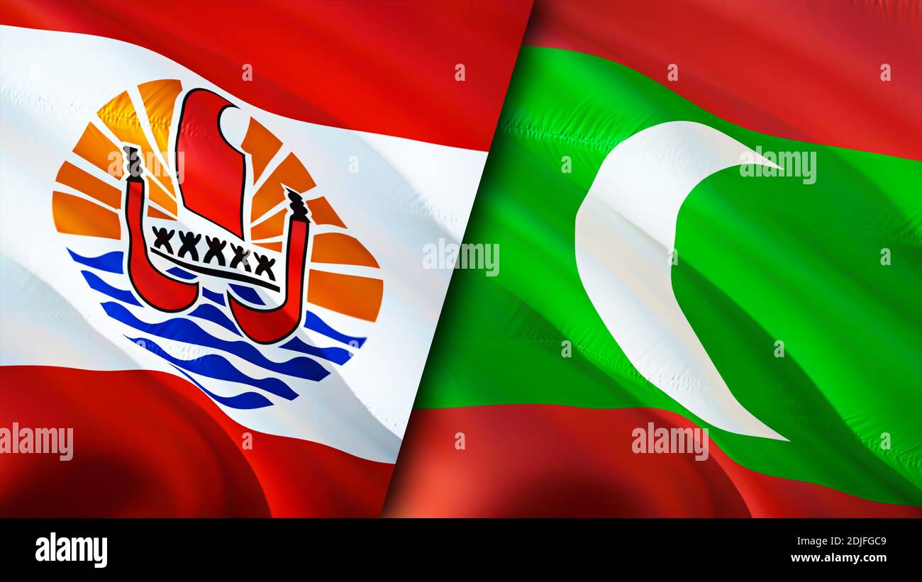 French Polynesia and Maldives flags. 3D Waving flag design. French ...