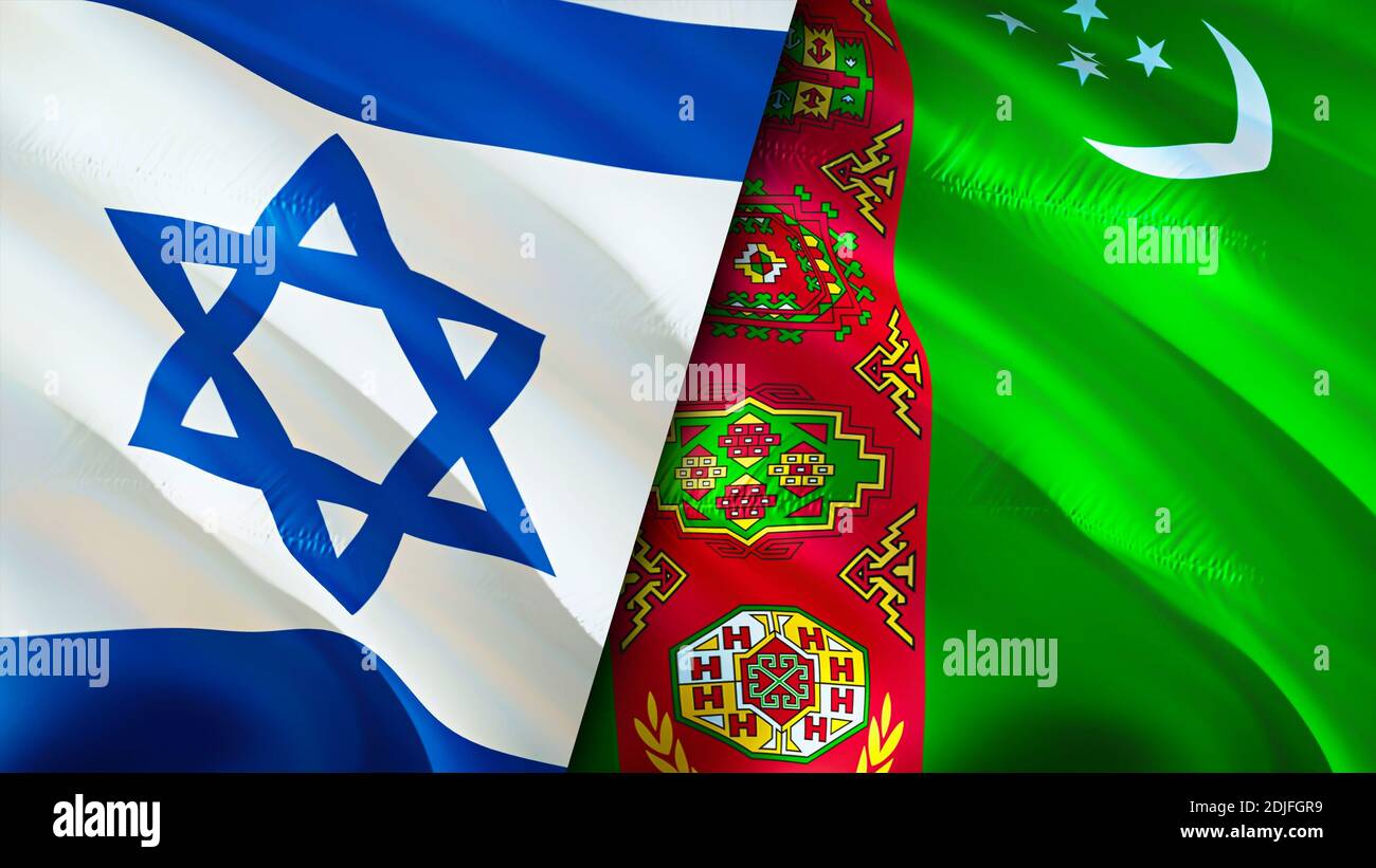 Israel and Turkmenistan flags. 3D Waving flag design. Israel ...