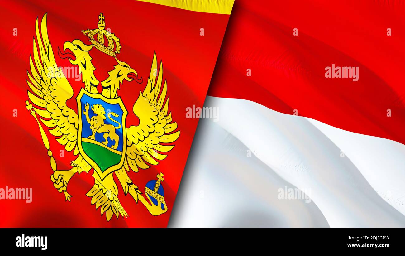 Montenegro and Monaco flags. 3D Waving flag design. Montenegro Monaco ...