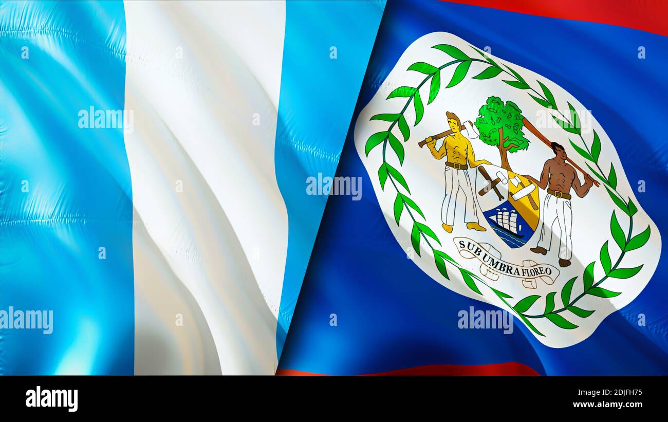 Guatemala and Belize flags. 3D Waving flag design. Guatemala Belize ...
