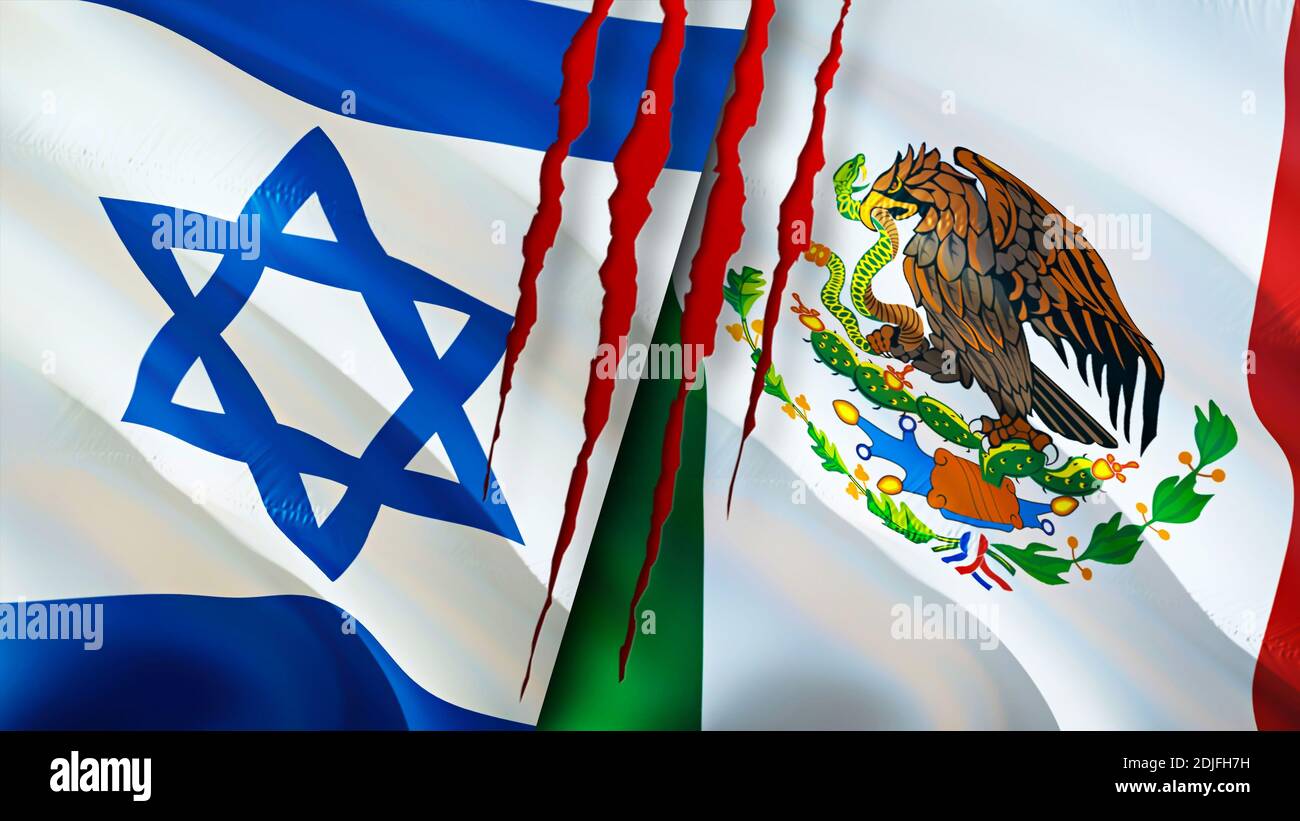 Israel and Mexico flags with scar concept. Waving flag,3D rendering ...