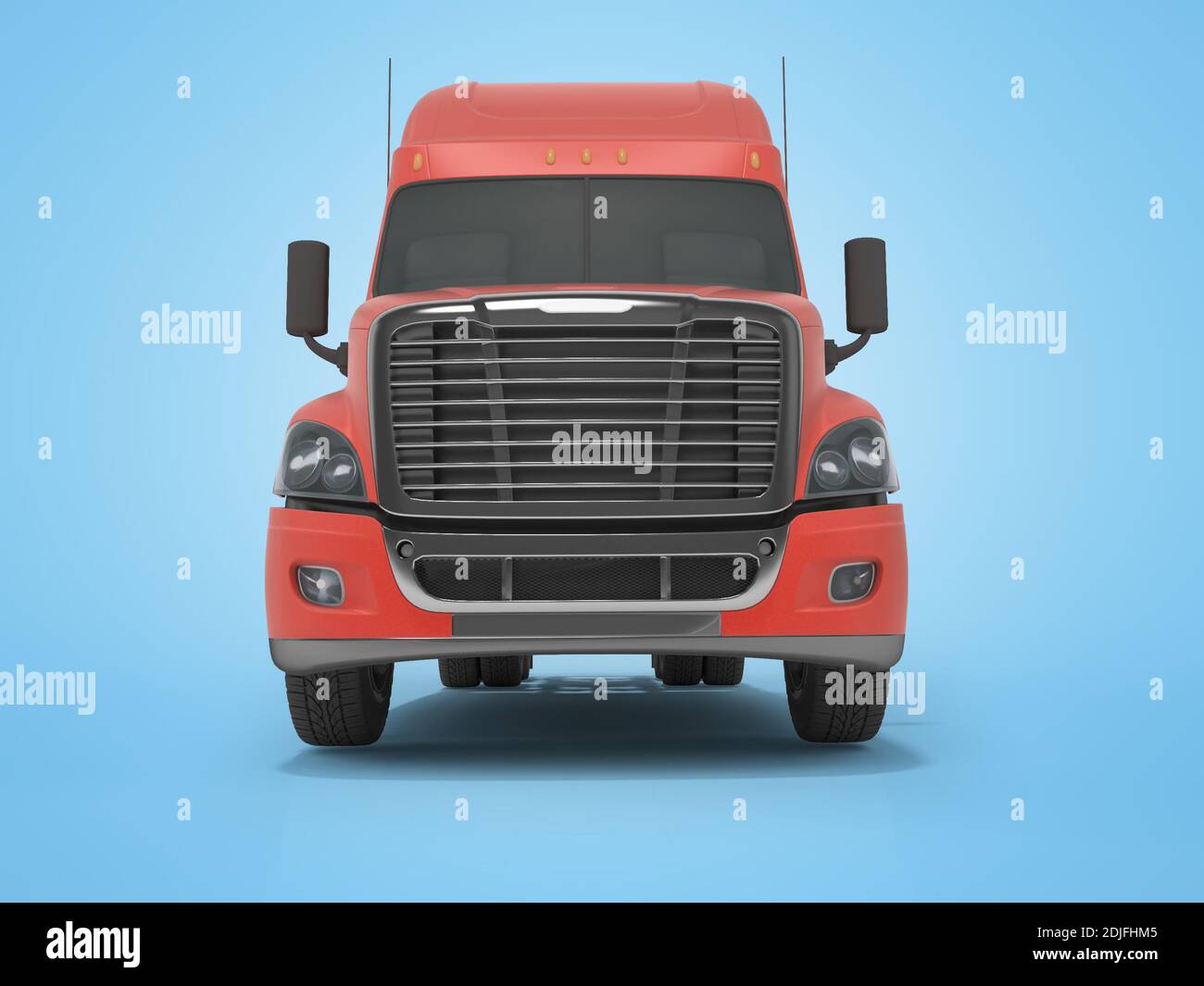 3d rendering of red freight carrier on blue background with shadow ...