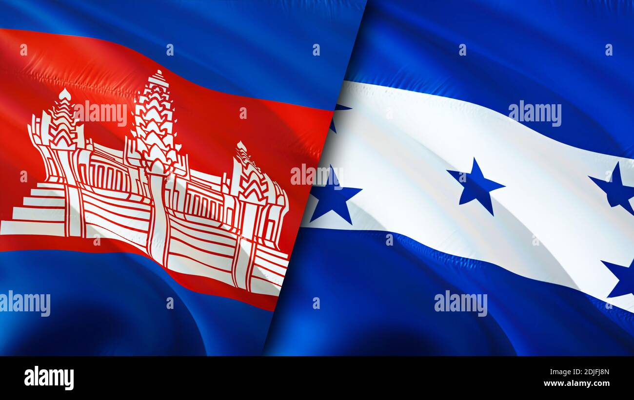 Cambodia and Honduras flags. 3D Waving flag design. Cambodia Honduras ...