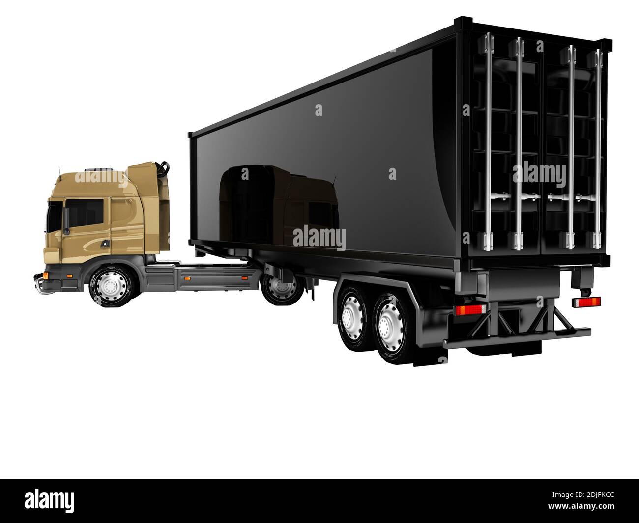 3D rendering of tractor unit with black trailer rear view on white ...