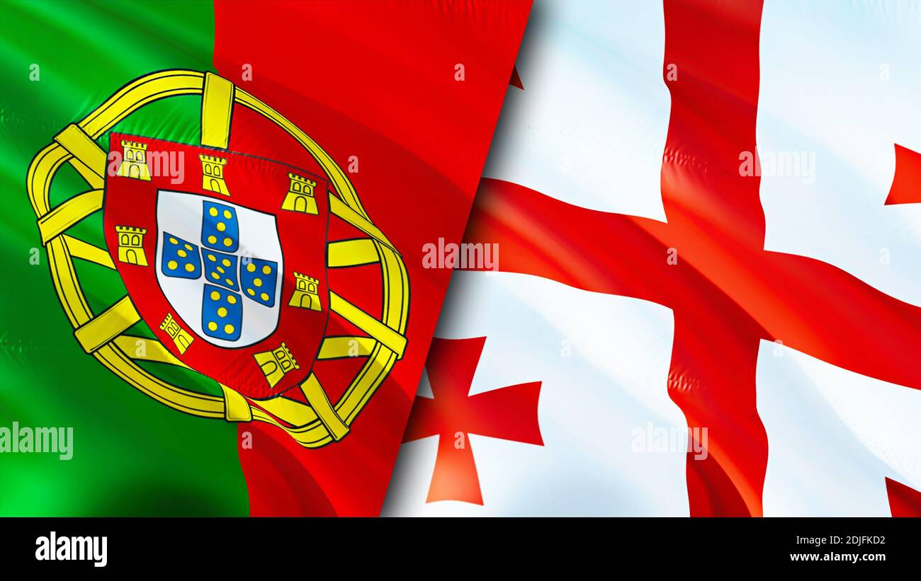 Portugal and Georgia flags. 3D Waving flag design. Portugal Georgia ...