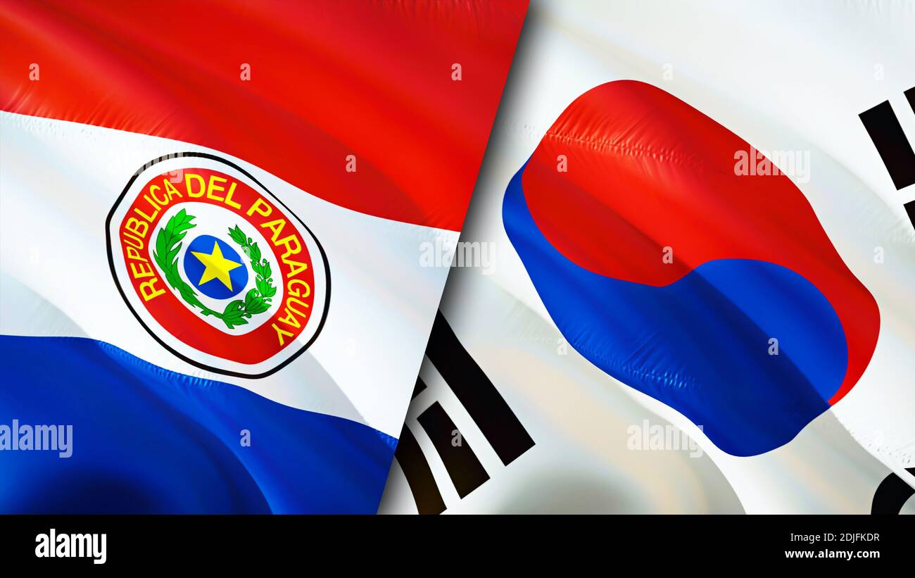 Paraguay and South Korea flags. 3D Waving flag design. Paraguay South ...
