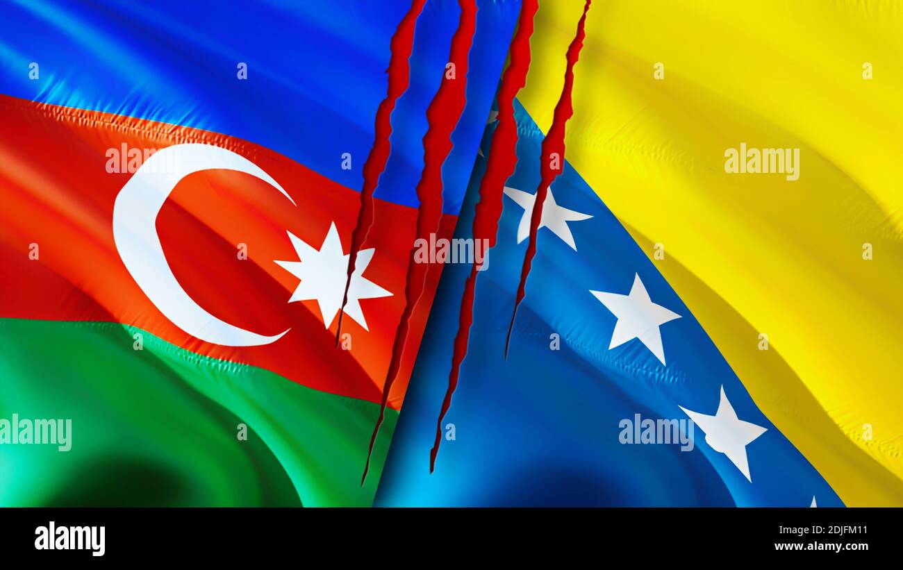 Azerbaijan and Bosnia and Herzegovina flags with scar concept. Waving ...