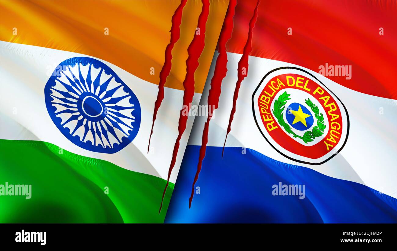 India and Paraguay flags with scar concept. Waving flag,3D rendering ...