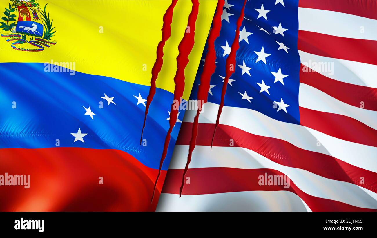 Venezuela and USA flags with scar concept. Waving flag,3D rendering ...