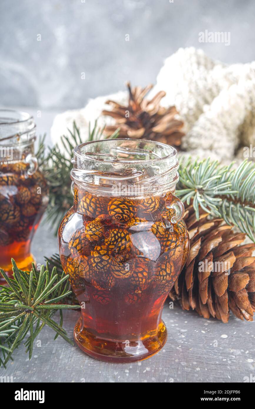 Traditional Siberian and Ukrainian sweet dessert jam. Homemade Pine ...