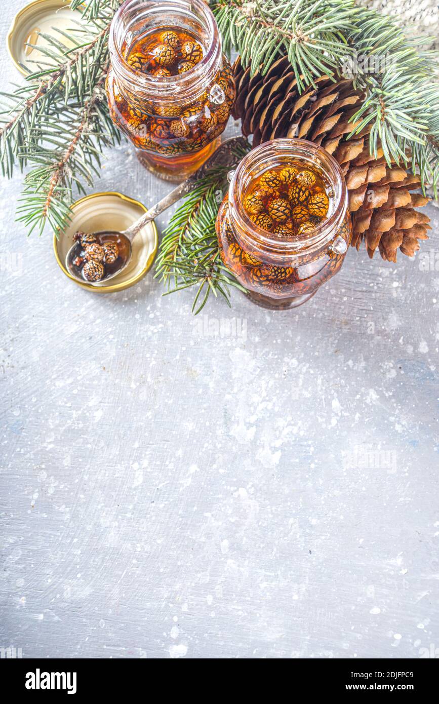 Traditional Siberian and Ukrainian sweet dessert jam. Homemade Pine ...