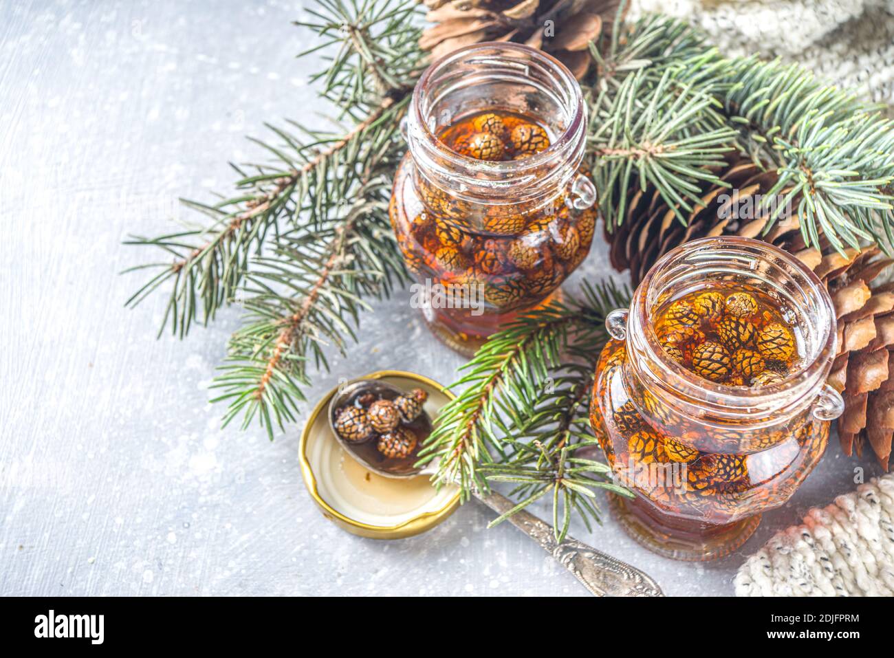 Traditional Siberian and Ukrainian sweet dessert jam. Homemade Pine ...