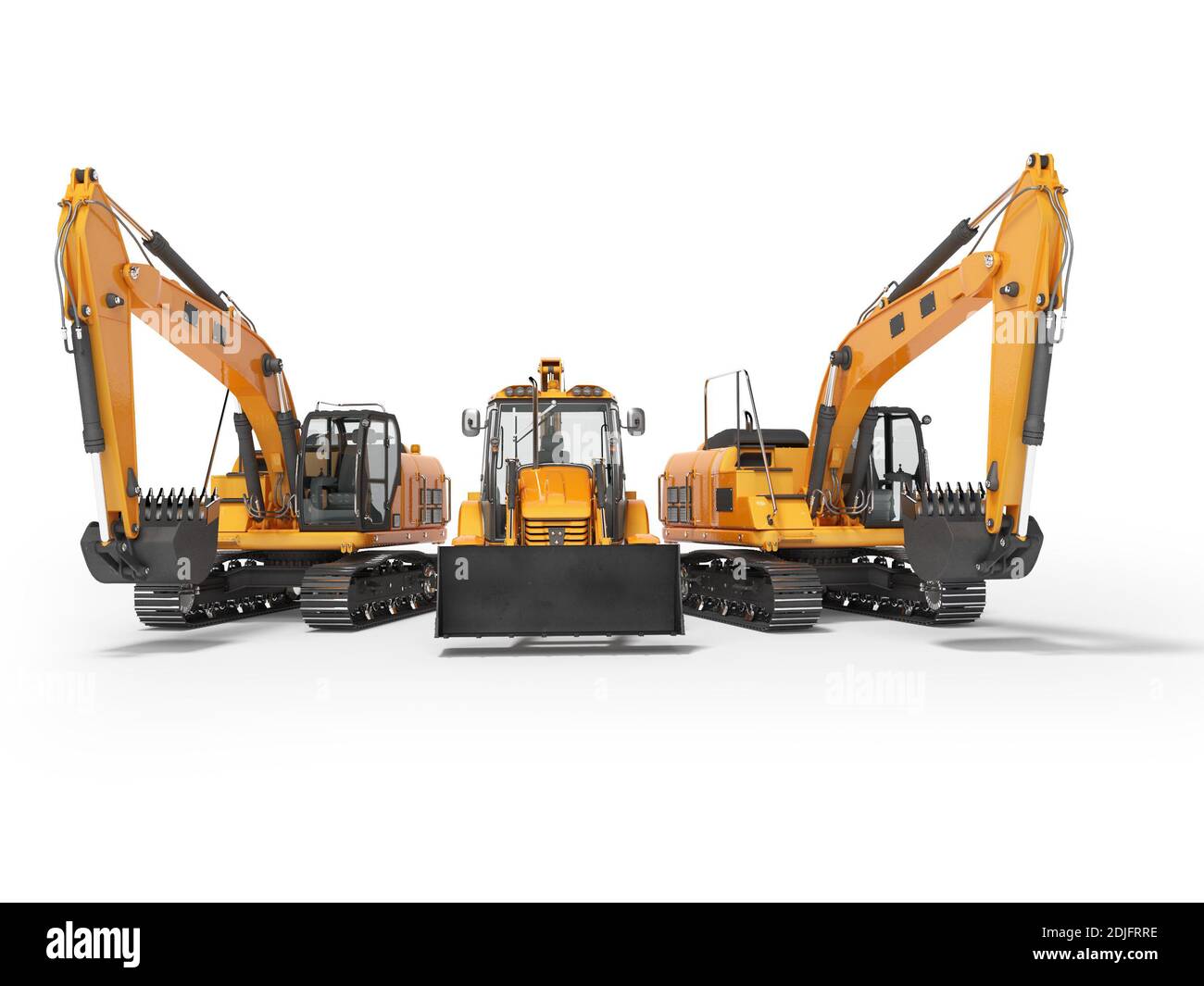 3D rendering orange construction machinery multifunction tractor and ...