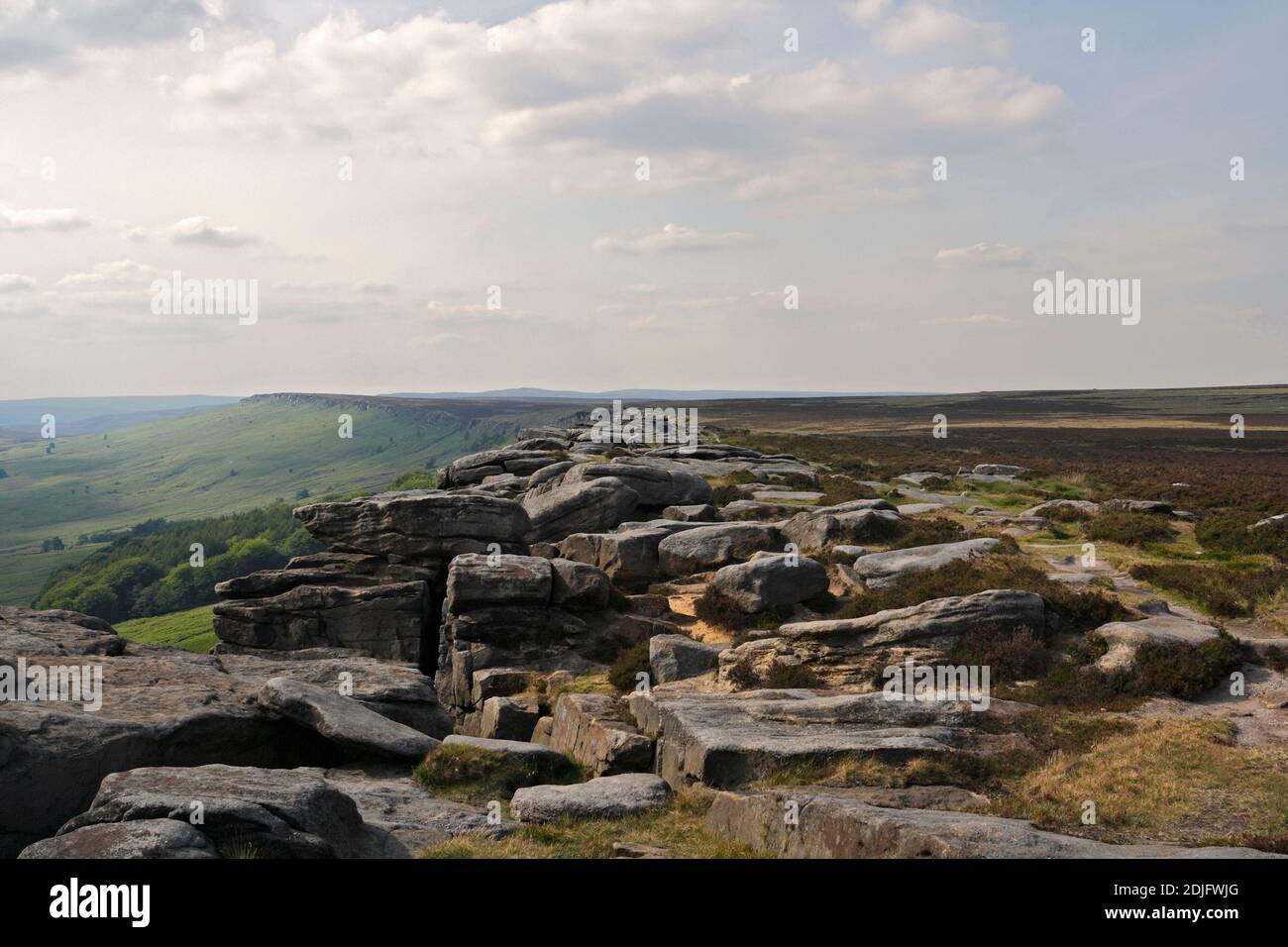 Stanage Edge escarpment in the Derbyshire Peak District National Park ...