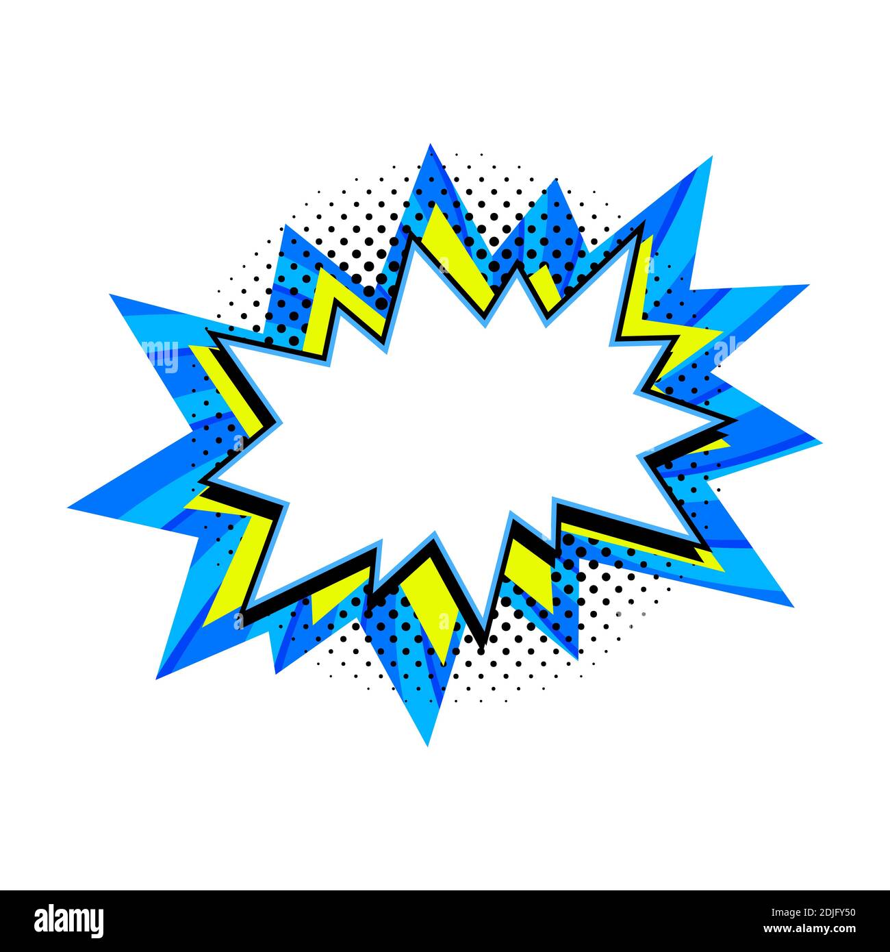 Comic boom balloon. Empty blue and yellow bang speech bubble in Pop Art Style. Vector ...