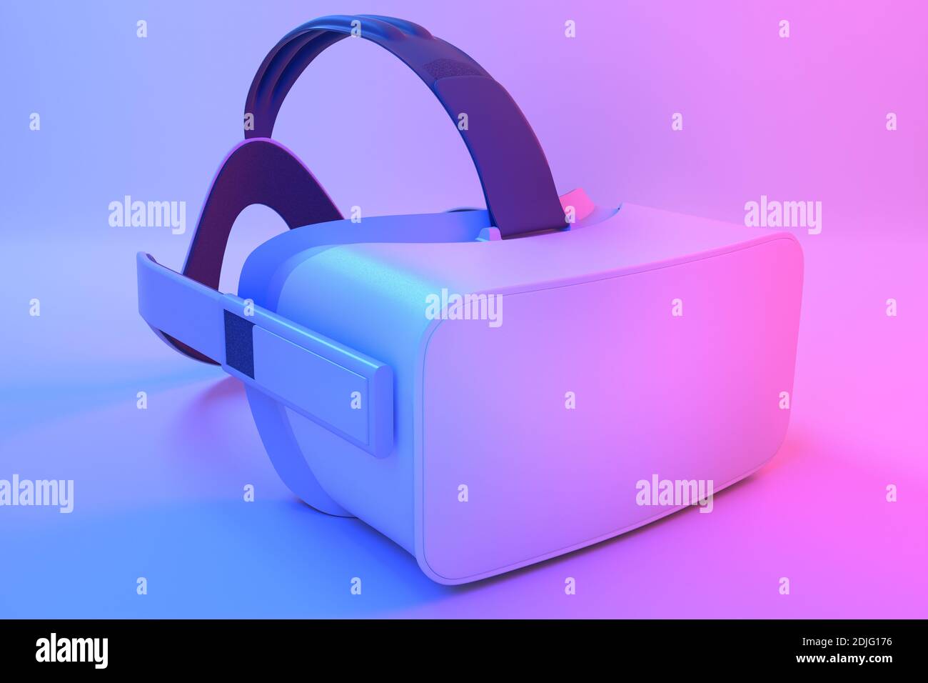 Virtual reality glasses isolated in neon lights on white background. 3d ...