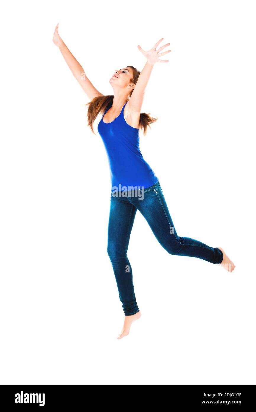 jumping teenager isolated on a white background Stock Photo - Alamy