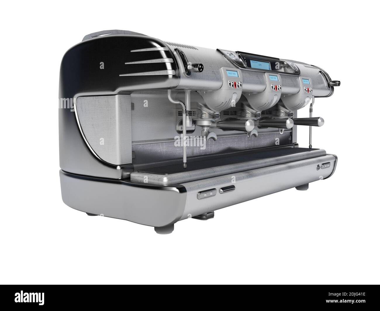 3D rendering professional coffee machine for three horns on white ...