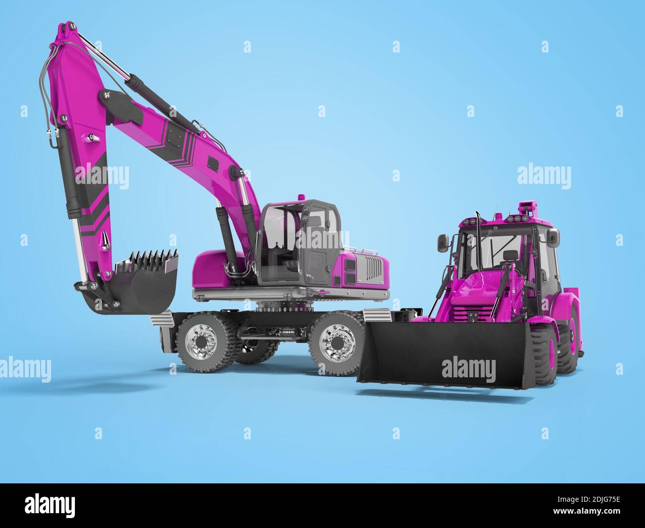 3D rendering purple construction machinery wheeled excavator and ...