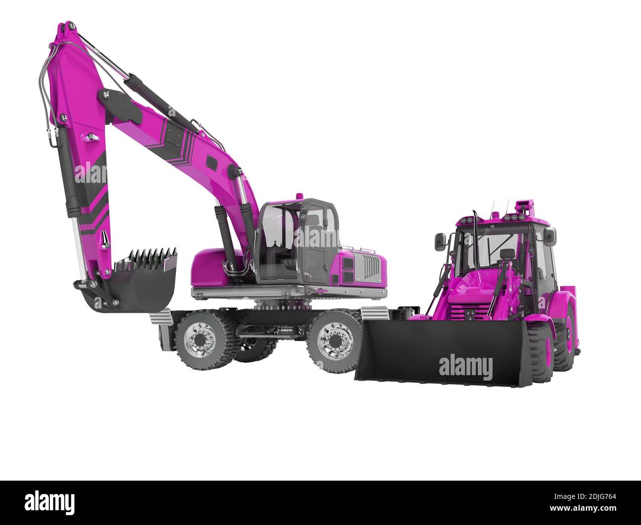 3D rendering purple construction machinery wheeled excavator and ...