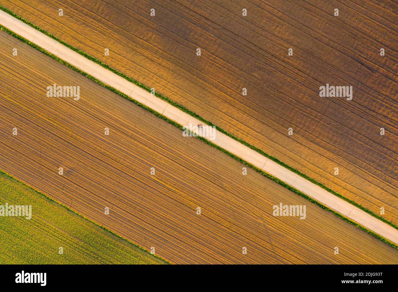 Aerial View Of Road Through Fields Stock Photo - Alamy