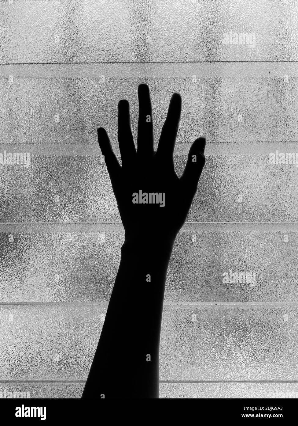 Hand against window Black and White Stock Photos & Images - Alamy