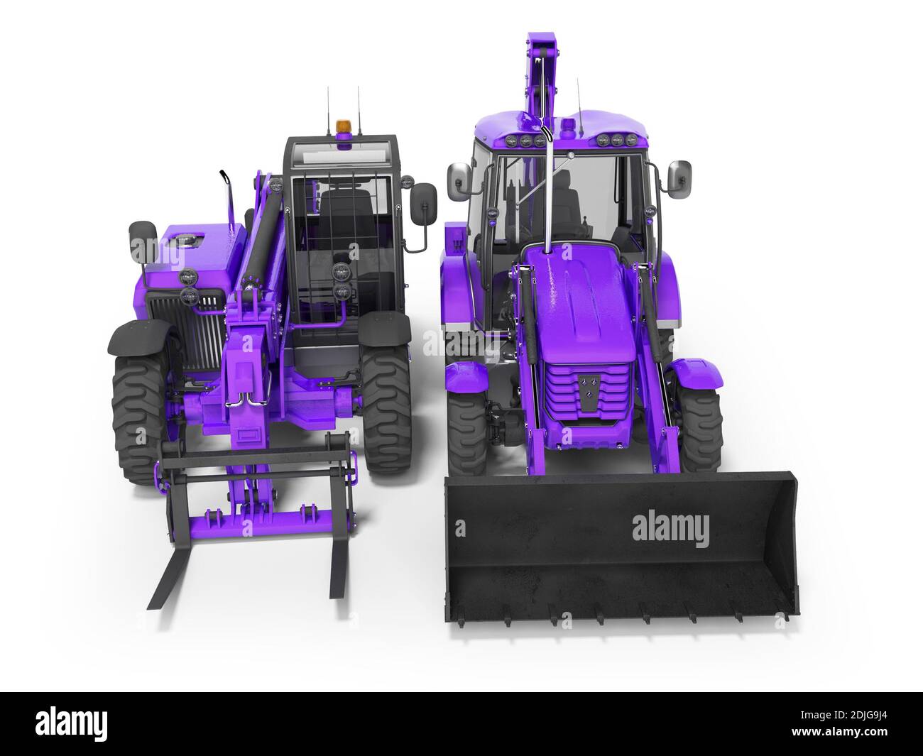 3D rendering purple loading equipment backhoe loader and excavator ...