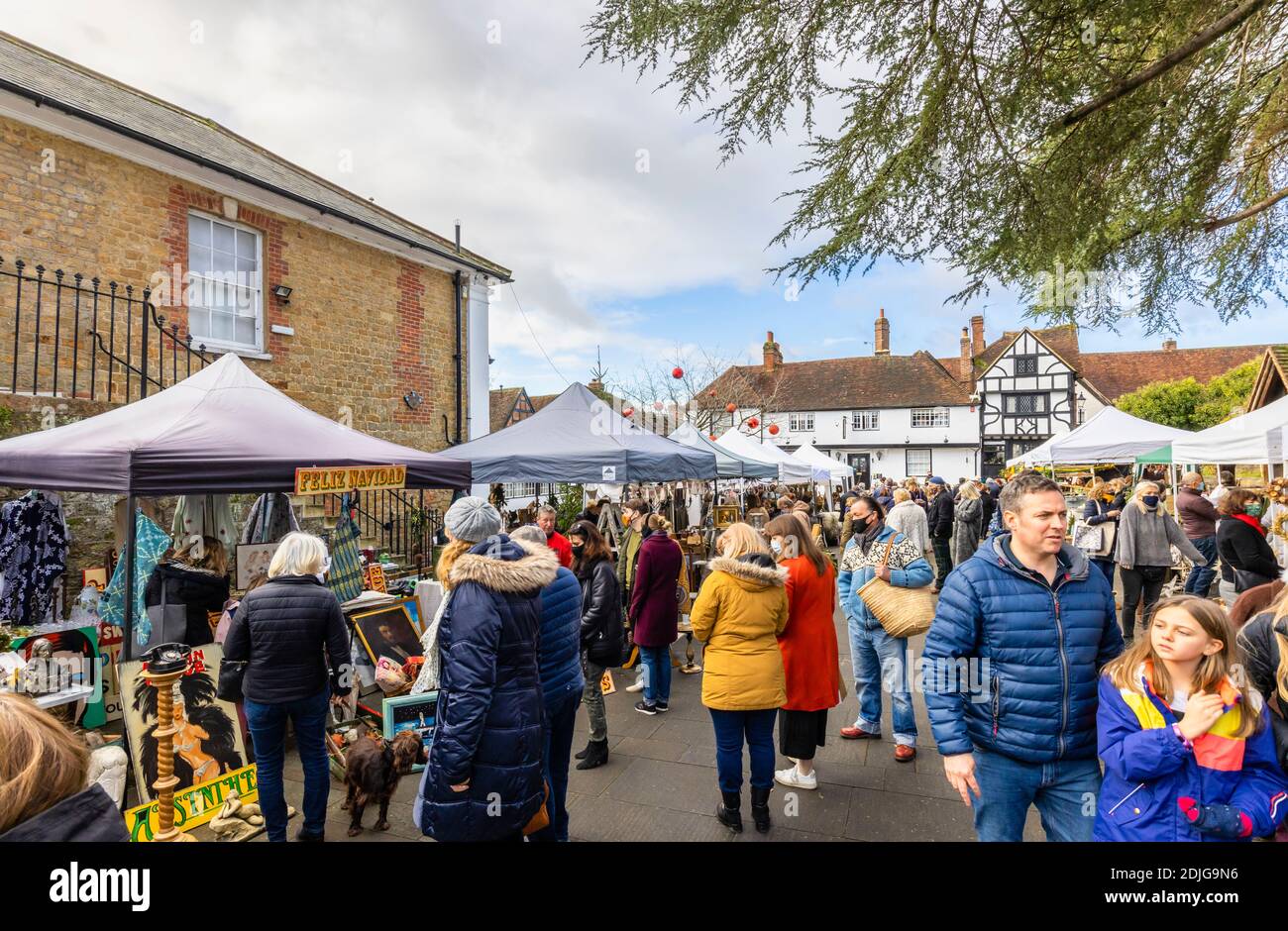 Stalls and shoppers at The Country Brocante Winter Fair in December in ...