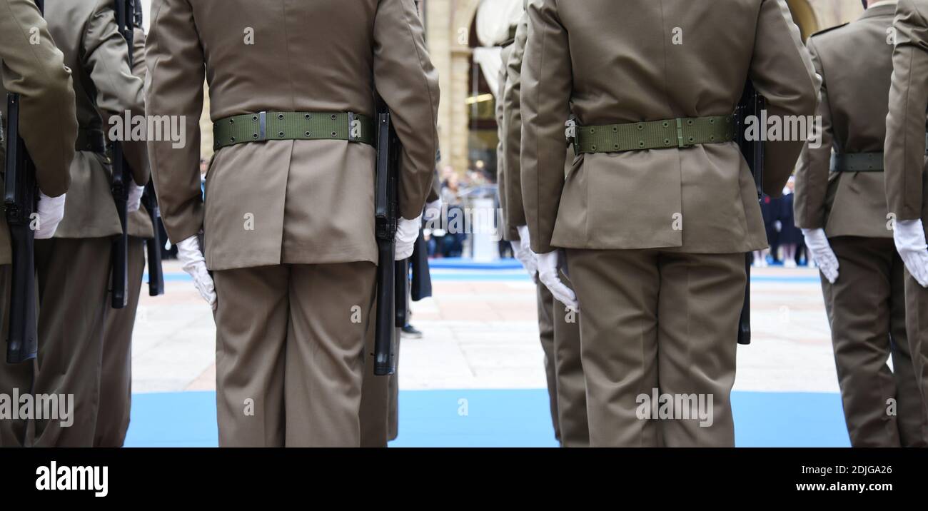 Soldiers lined up in the city square before performing the ceremony ...