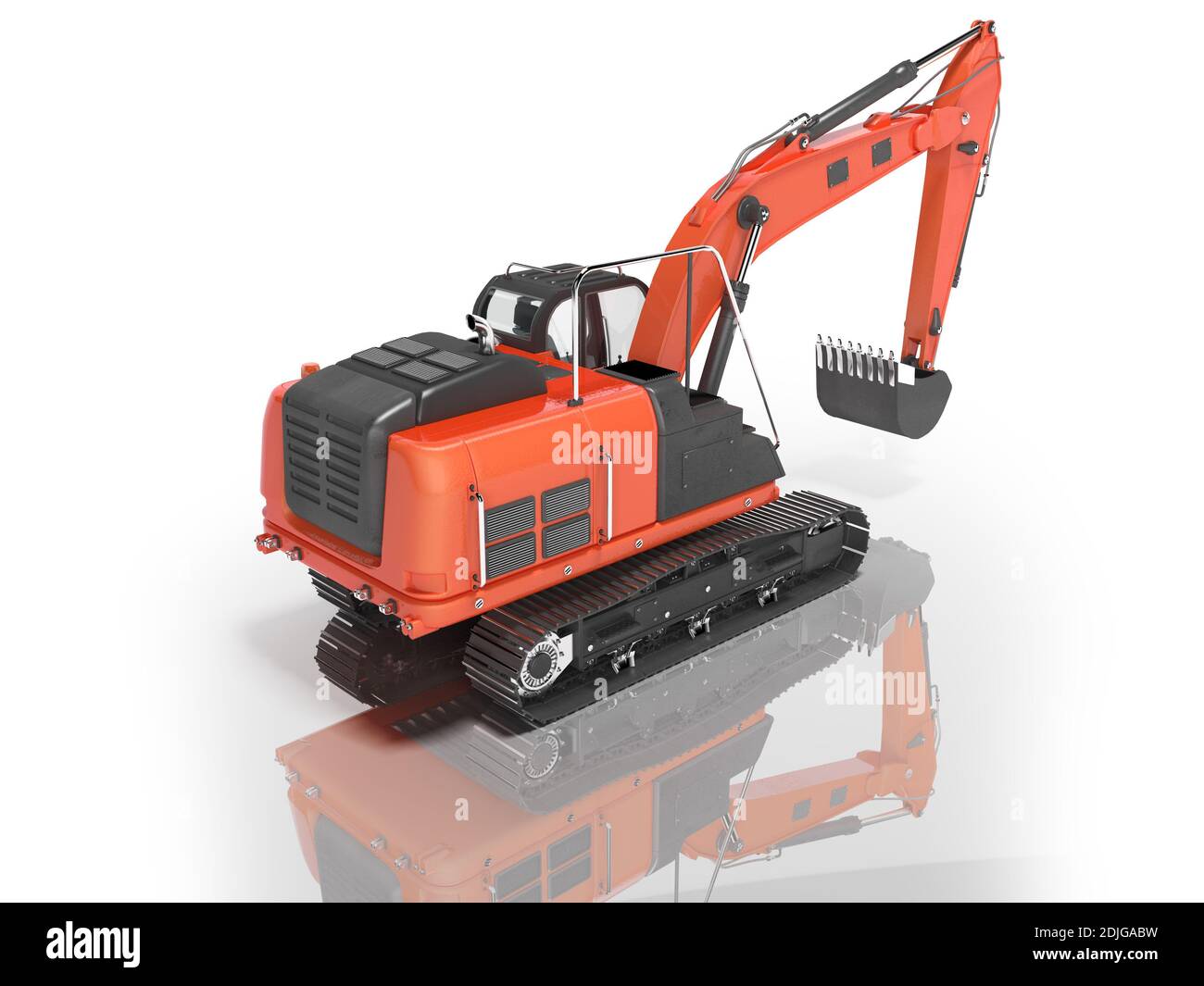 3D rendering red crawler excavator rear view on white background with ...