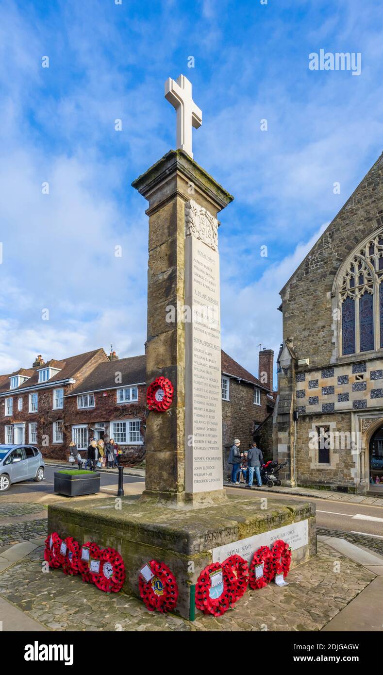 Poppy wreaths laid at the base of the war memorial in Church Hill ...