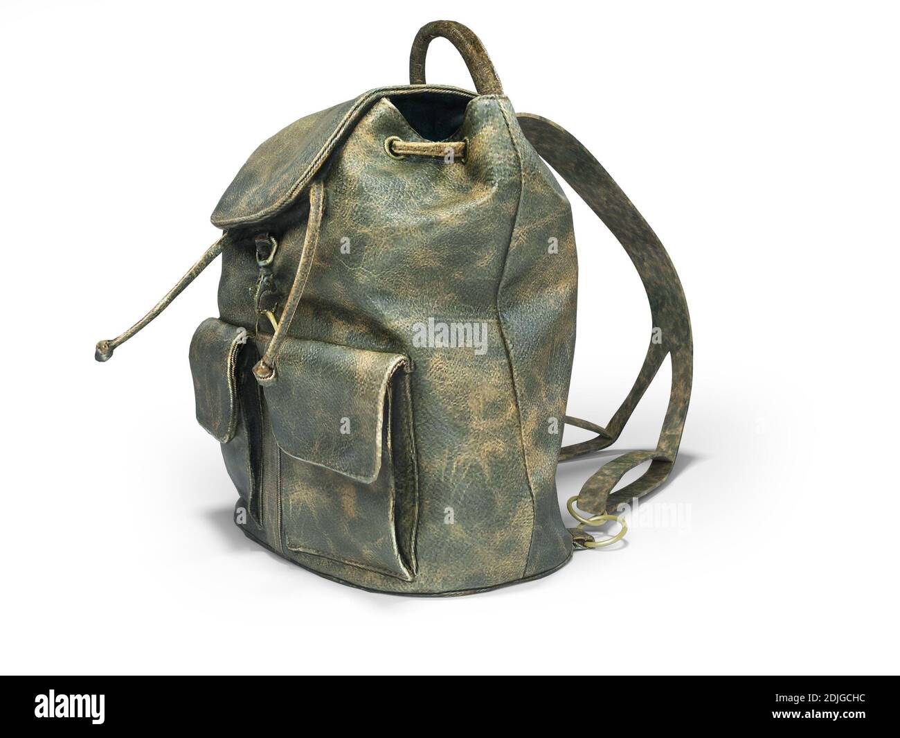 3D rendering school backpack leather green with scuffs on white ...