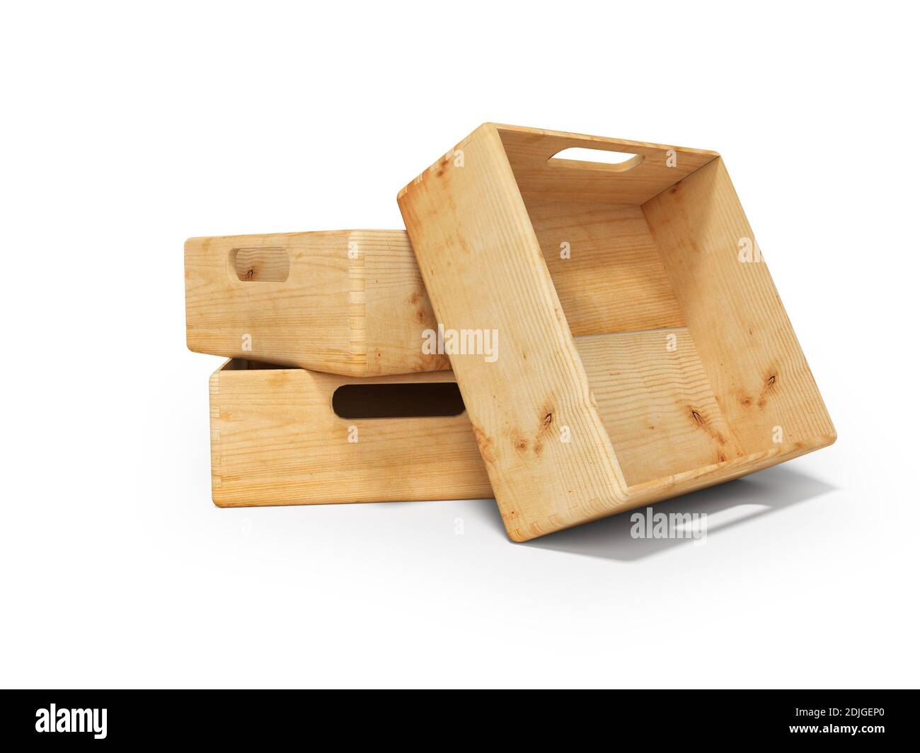 3d rendering set of wooden deep box for transporting goods over long ...