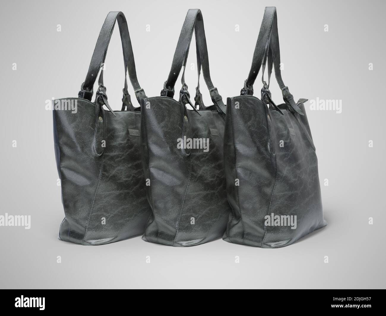 3D rendering three textured bags for sale on gray background with ...