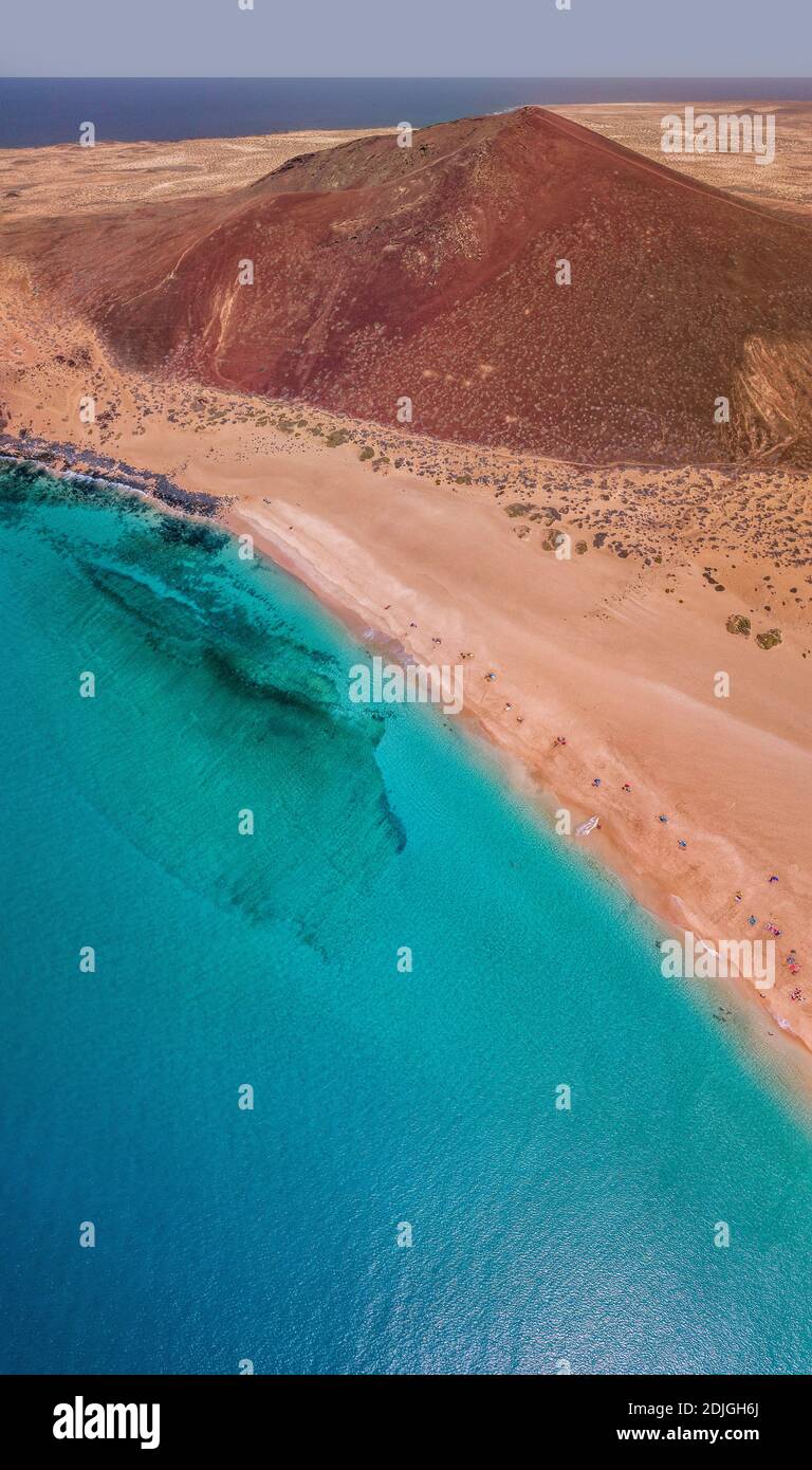 Aerial view of the Playa de las Conchas and mountain Bermeja, La ...