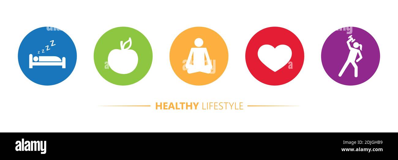 healthy lifestyle icons sleep apple yoga heart sport vector ...