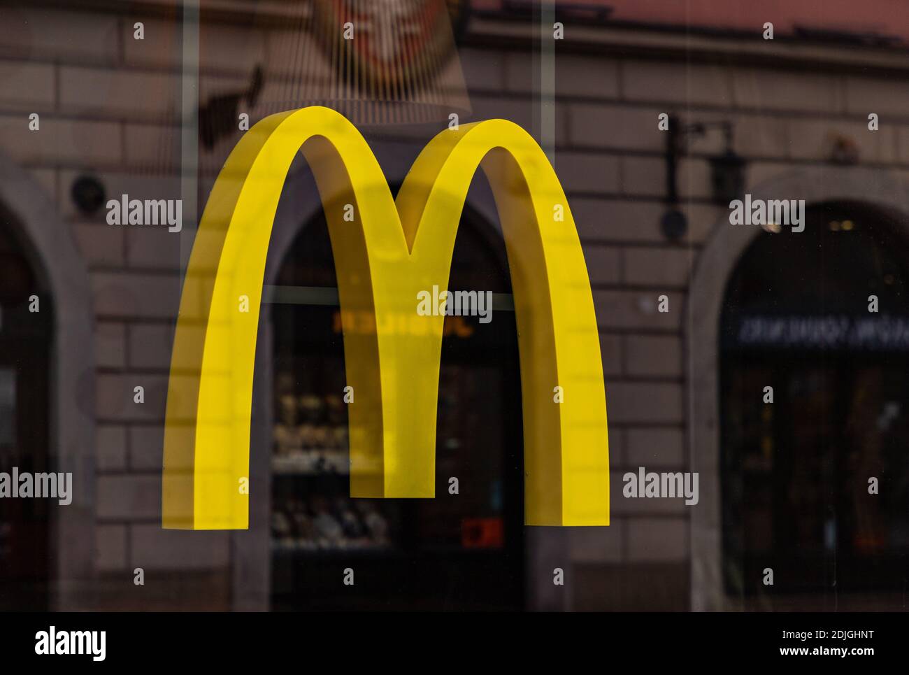 A picture of the McDonald's logo on display in front of one of the ...