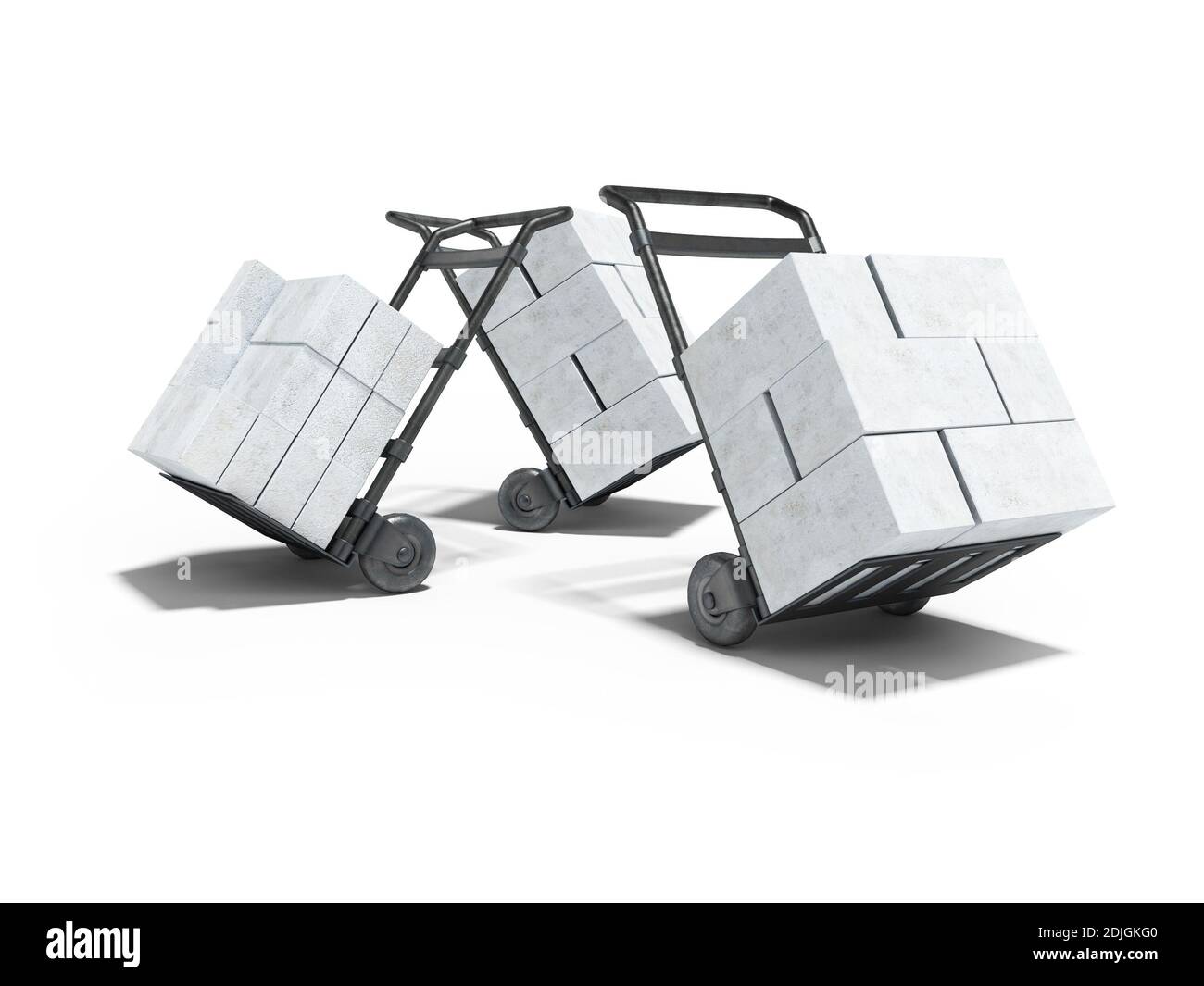 3D rendering transportation of building blocks on two wheeled trolley ...